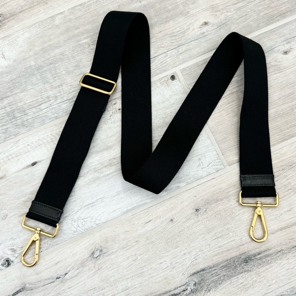 Prada | Bags | Prada Black Gold Woven Fabric Adjustable Shoulder Strap ...